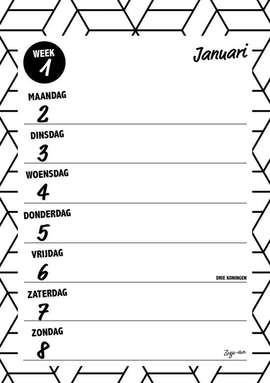 Zusje-van Weekkalender 2023 Zwart-wit met kalender haakje | bol.com