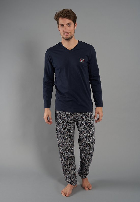 Ceceba heren pyjama V-hals - middenblauw dessin - Maat: 4XL | bol.com