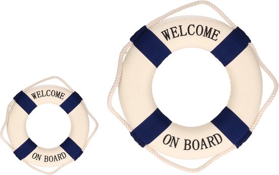 Gerkimex - Maritieme decoratie reddingsboeien set blauw/wit 35 en 50cm ...