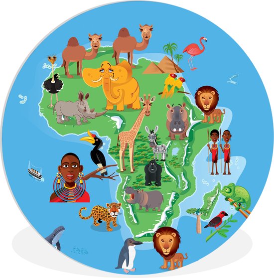 WallCircle - Wandcirkel ⌀ 60 - Een illustratie van een kaart van Afrika ...