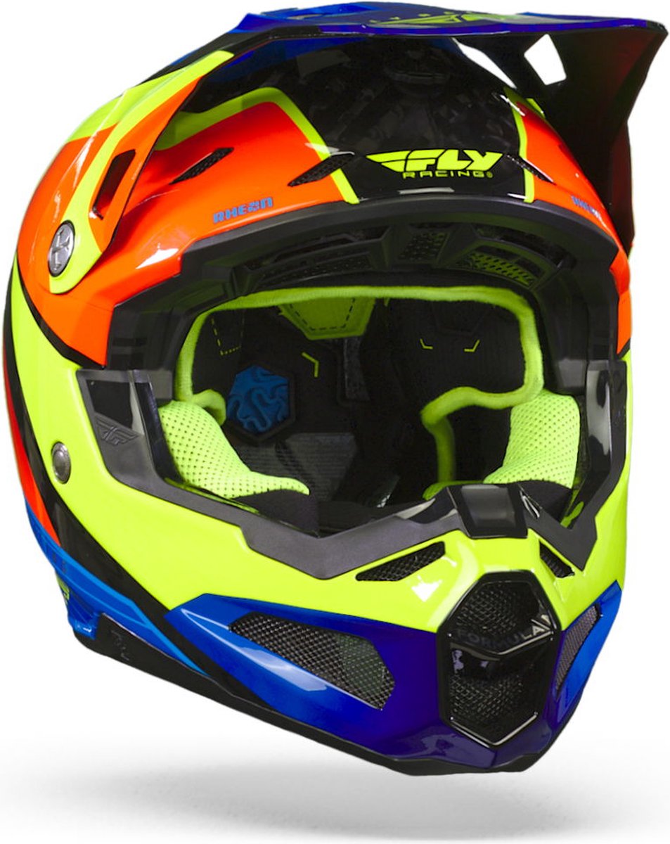 FLY Racing Formula Carbon Prime Hi-Vis Blauw Rood Crosshelm - Maat M ...