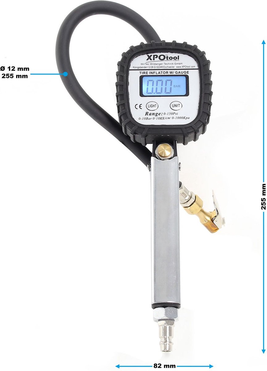 XPOtool digitale bandenpomp 0-10 bar - bandendrukmeter bandencontrole | bol