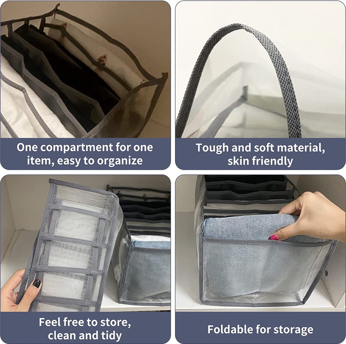 6 stuks kledingopberger van mesh, opvouwbare kledingkast opbergsysteem ...