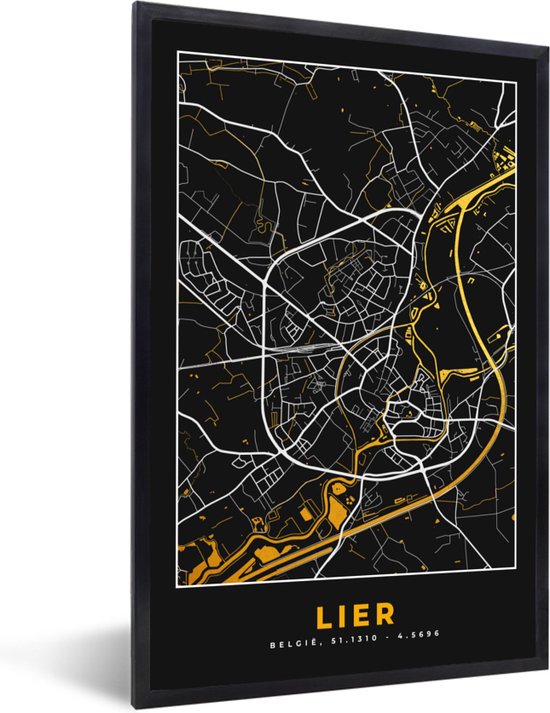 Fotolijst incl. Poster - Lier - Kaart - Plattegrond - Goud - Stadskaart ...