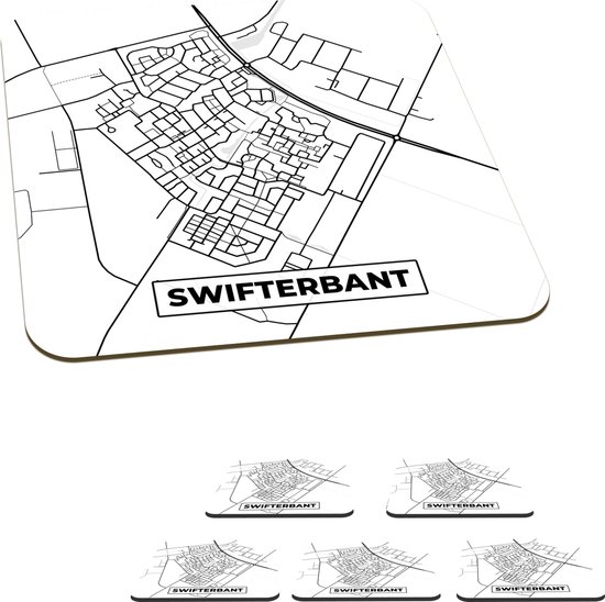 Onderzetters voor glazen - Kaart - Swifterbant - Zwart - Wit - 10x10 cm ...