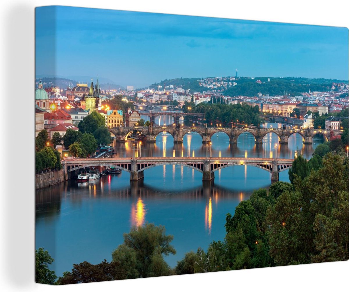 Canvas Schilderij Prachtig beeld van de stad Praag en de Rivier de ...