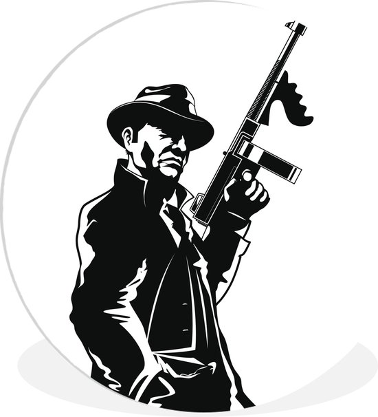 Illustration d'un membre de la mafia avec une arme en noir et blanc ...