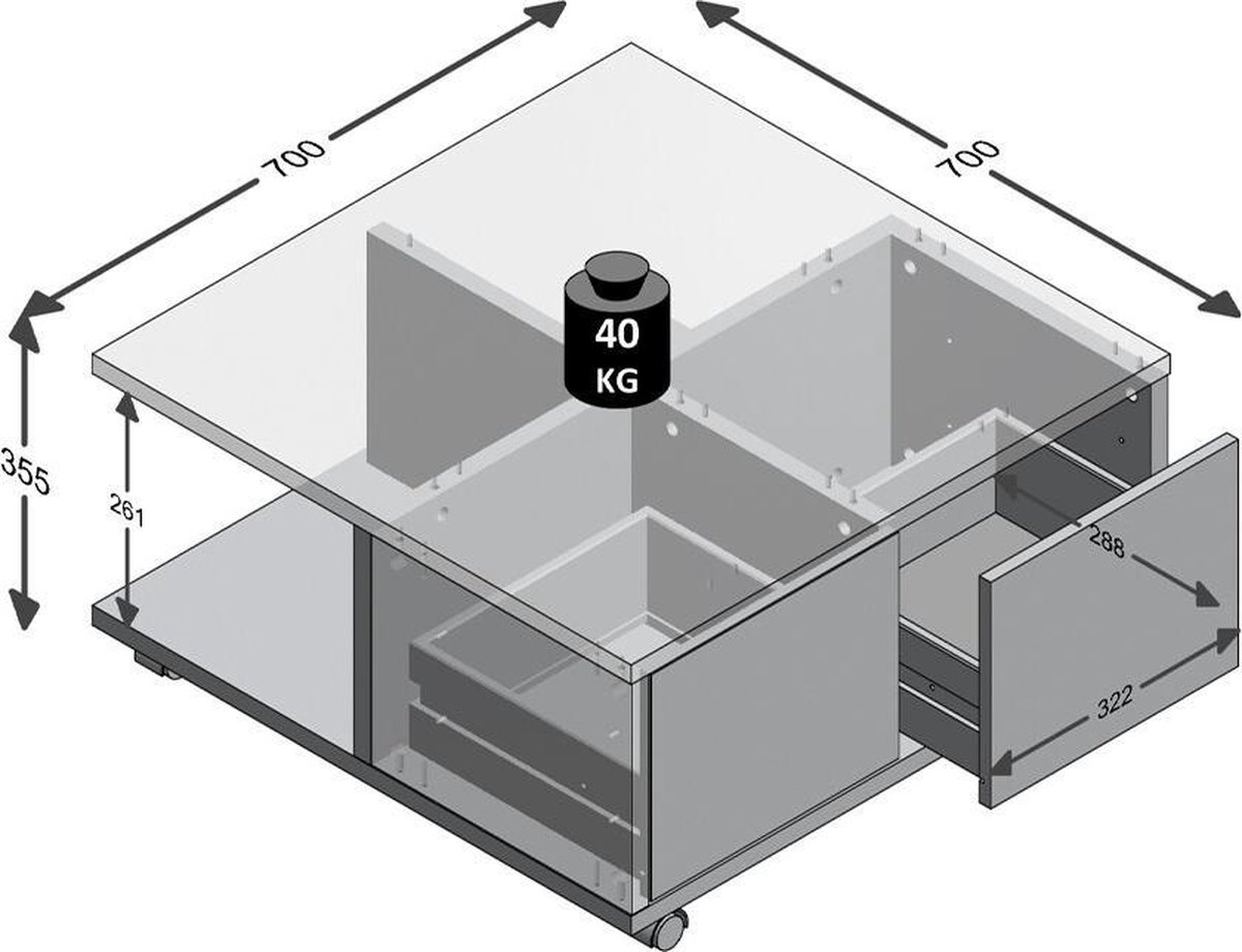 Table Basse Ipari Sur Roues César Wit | bol.com