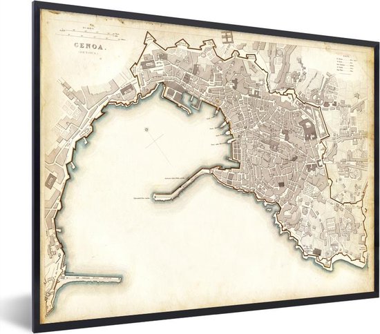Fotolijst incl. Poster - tekening van de kaart van het Italiaanse Genua ...