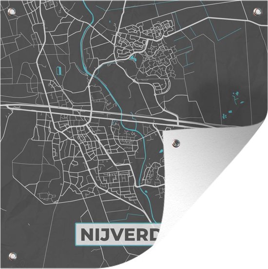 Tuindoek Plattegrond - Nijverdal - Grijs - Blauw - 100x100 cm ...