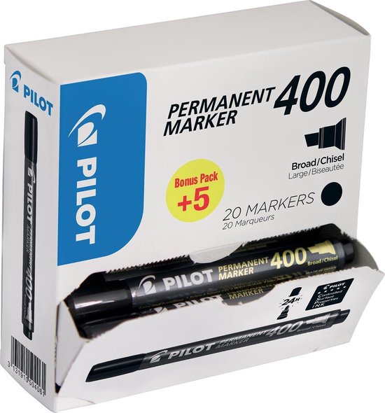 Pilot permanent marker 400, XXL doos met 15 + 5 stuks, zwart | bol