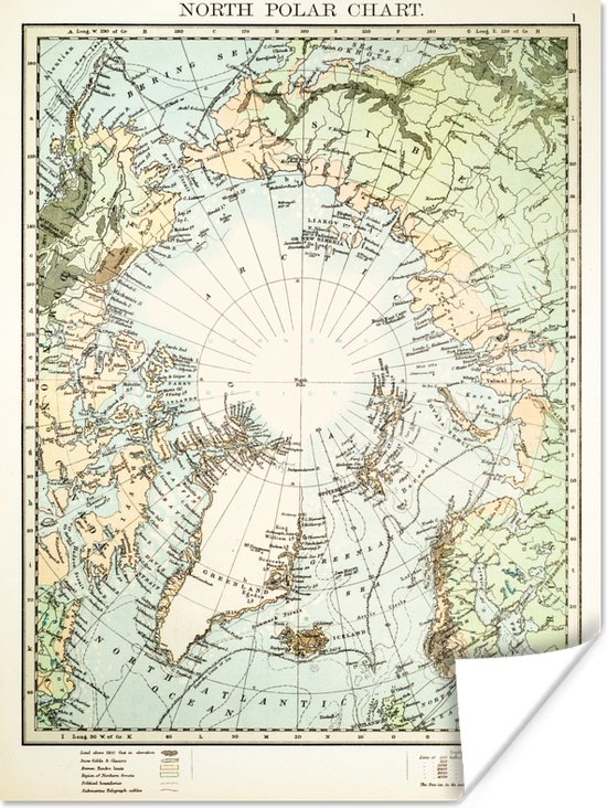 Oude kaart van de noordpool poster papier 60x80 cm - Foto print op ...