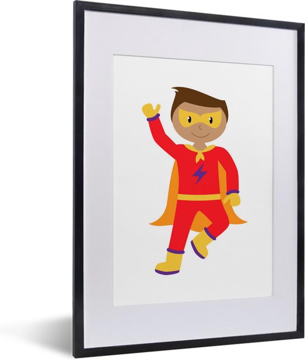 Fotolijst incl. Poster - Kindertekening van een superheld in een rood ...