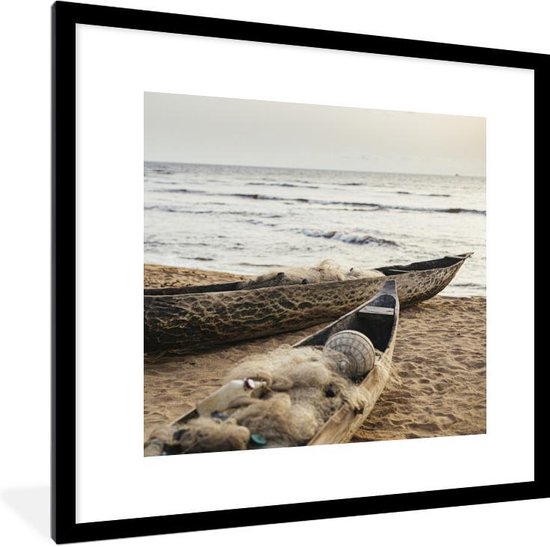 Fotolijst incl. Poster - Boten op het strand - 40x40 cm - Posterlijst | bol