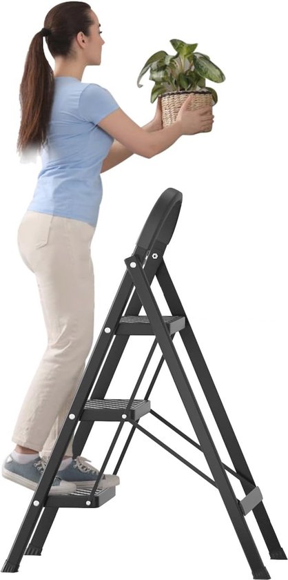 Opvouwbare 3-traps ladder met extra brede pedalen - Draagbare en ...