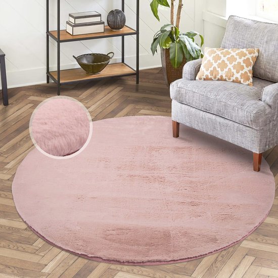 Hoogpolig Roze Tapijt 120x120 cm Rond - Super Zacht Polyester | bol