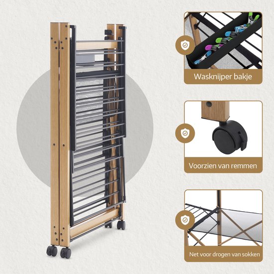 Meisterhome Groot Droogrek - Wasrek op wielen - 30 meter drooglengte ...