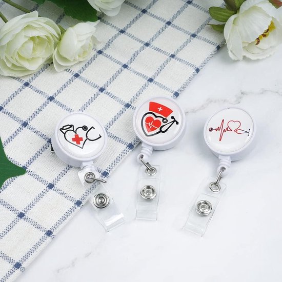 3 Pcs Cute Nursing Badge Reel Clips - Retractable Keychain Holder for ...