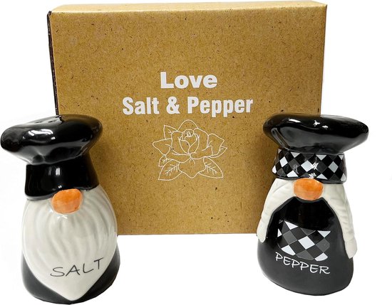 Keramische zout- en pepervaatjes - schattige dwergen - 2 stuks - zwart - aardewerk | bol