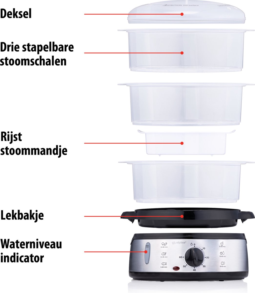alpina Stoomkoker 9L - Stomer 800W - Voedselstomer met Timer en ...