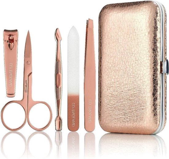 Manicure and Pedicure Tools Set with Rose Gold Travel Case - Stainless ...