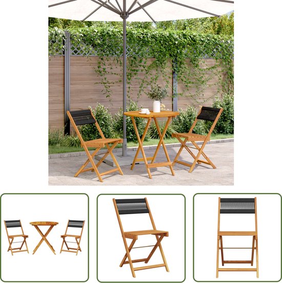 The Living Store Bistroset Massief Acaciahout Zwart - Tafel 70 x 75 cm ...