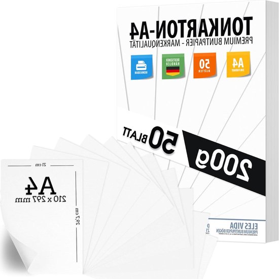 Premium 200 g/m² Matt White Paper - 50 Sheets - DIN A4 Size - Unprinted ...