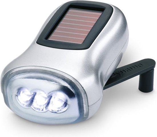 Knijpkat dynamo - Zaklamp - Opwindbaar - Met zonnepanel - 3 LED's ...
