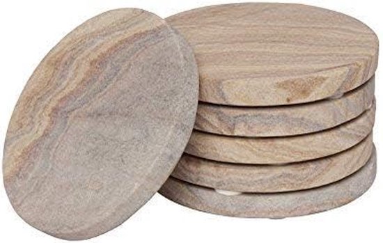 JGS ® Natuurlijke Gele Sandsteen Onderzetters Set van 6 voor Drankjes ...