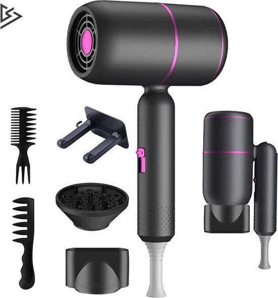 Fohn met Diffuser - Haardroger Krullen - Haarfohn - Fohnborstel - Zwart ...