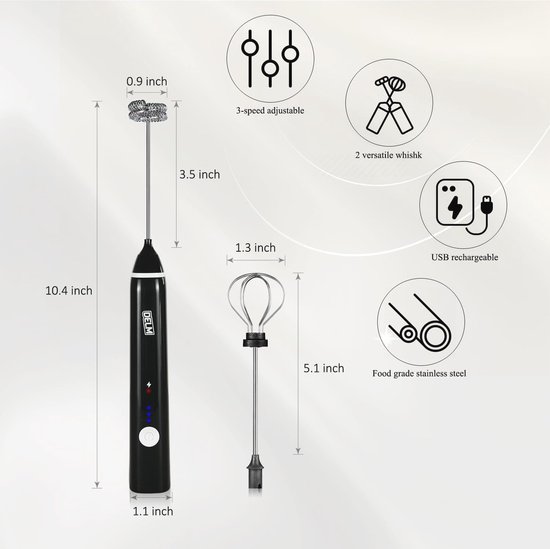 Elektrische Melkopschuimer en Koffieopschuimer - Oplaadbaar USB en Handmixfunctie | bol
