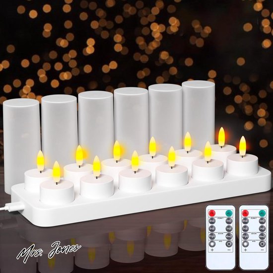 Mrs. Jones 12 stuks led-theelichtjes oplaadbare theelichtjes met timer ...