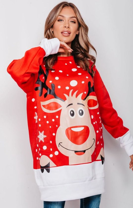 Sweater Jurk Rendier Rood - Dames | bol