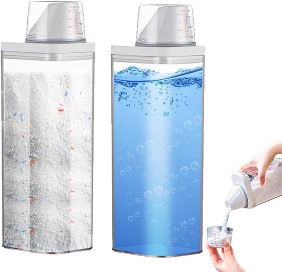 Luchtdichte wasmiddeldispenser met maatbeker 1900 ml - 2 stuks - waspoeder opbergdoos... | bol