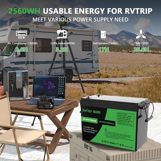 24V 100Ah LiFePO4 Lithium Accu met 100A BMS - 2560Wh voor Camper, Boot ...