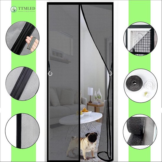 Magnetisch Vliegengordijn voor Deuren - Sterk Net met Full Frame Haak ...