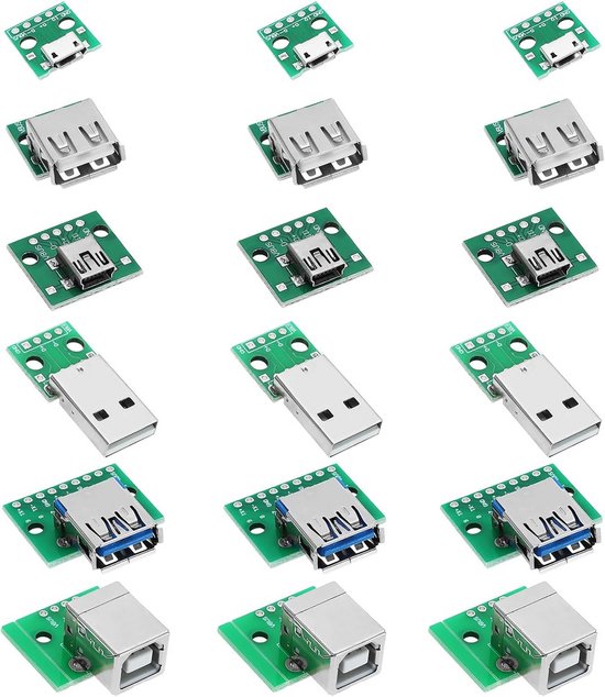 Set van 18 USB Breakout Adapters: Mini, Micro, Type B, en Standaard PCB ...