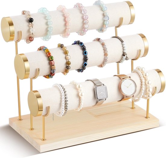 Sieraden Standaard met Houten Dienblad - 3-laags Armband en ...