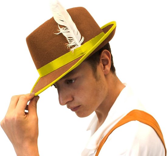 6x Oktoberfest Hoed Tiroler Stijl Bruin Vilt met Veer en Gouden Band | bol