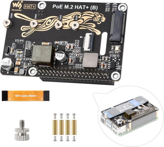PCIe naar M.2 HAT Adapter met PoE voor Raspberry Pi 5, Ondersteunt NVMe ...