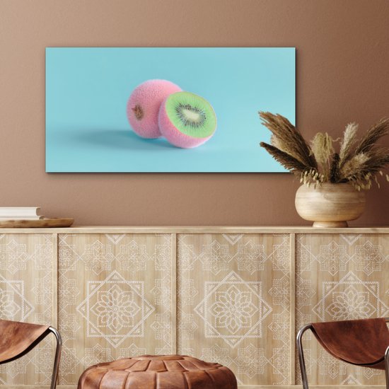 Aluminium schilderij 80x40 cm - Wanddecoratie metaal - Kiwi - Blauw ...