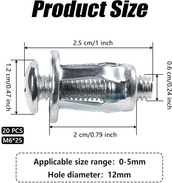 Metalen holle pluggen - sterke grip - set van 20 - verzinkt staal | bol