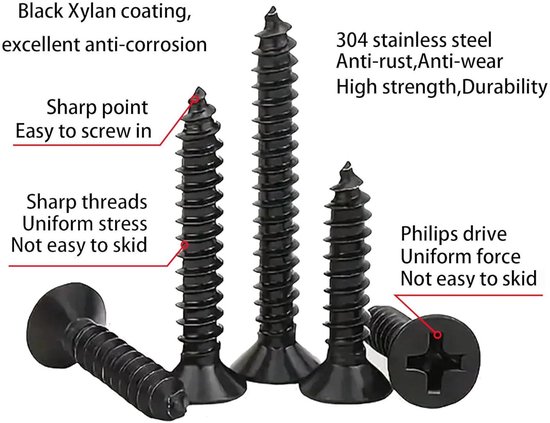 30 mm Plat kop Houtschroeven Zwart Xylan Gecoat RVS Zelftappende Schroeven - Bouw,... | bol