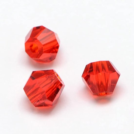 4mm Bohemian Crystal Beads - Double Cone Cut Glass Bicone Beads in Red ...