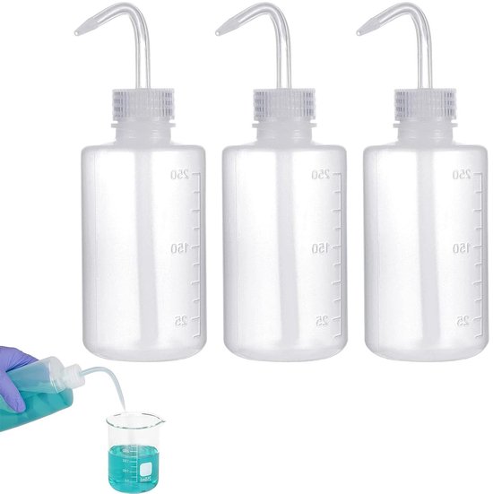 Thelau - Chemische Wasflessen 250 ml - 3 Stuks - Kunststof Flessen voor ...