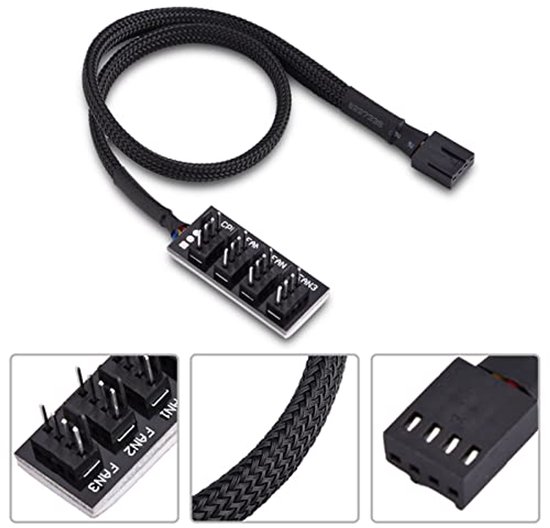 PWM Fan Hub 4-Pin Fan Cable 4-Pin Power Cable, 4Pin Computer CPU/Case ...