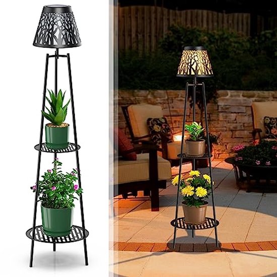 Metalen solarlampen voor buiten met plantenhouders - 114,5 cm staande ...