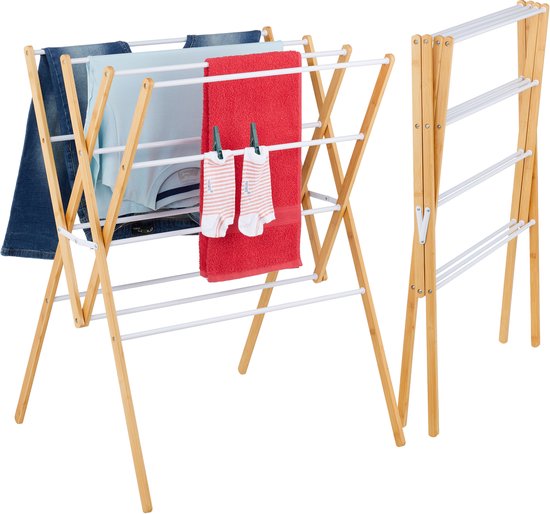 Wasrek pliable - 93 x 70 x 62 cm - sur pied - bambou - blanc | bol