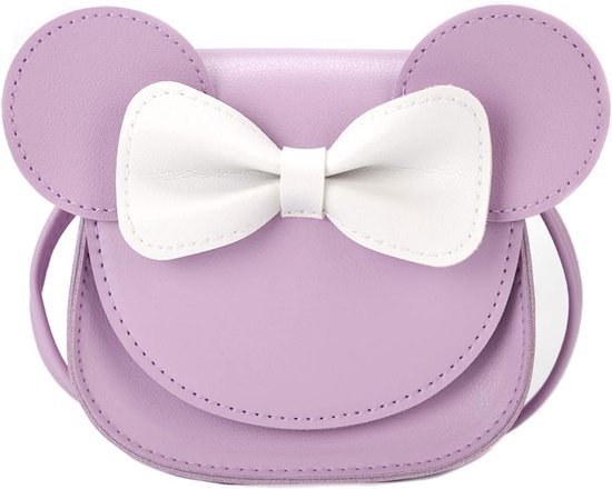 Paarse Kinder Schoudertas - Muizenoren en Strik Design - PU Leer ...