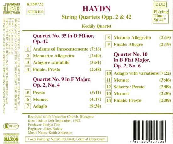 Haydn: String Quartets Op 2 & Op 42 / Kodaly Quartet, Kodaly String Quartet | CD... | bol.com